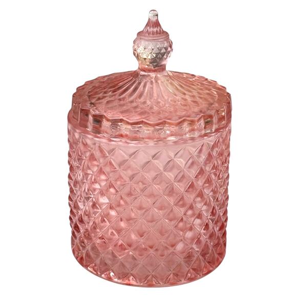 American Vintage | Bath | Pink Cut Glass Lidded Jar 55 Bathroom ...